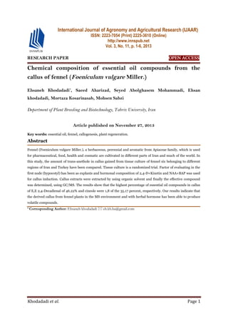 Chemical composition of essential oil compounds from the callus of ...