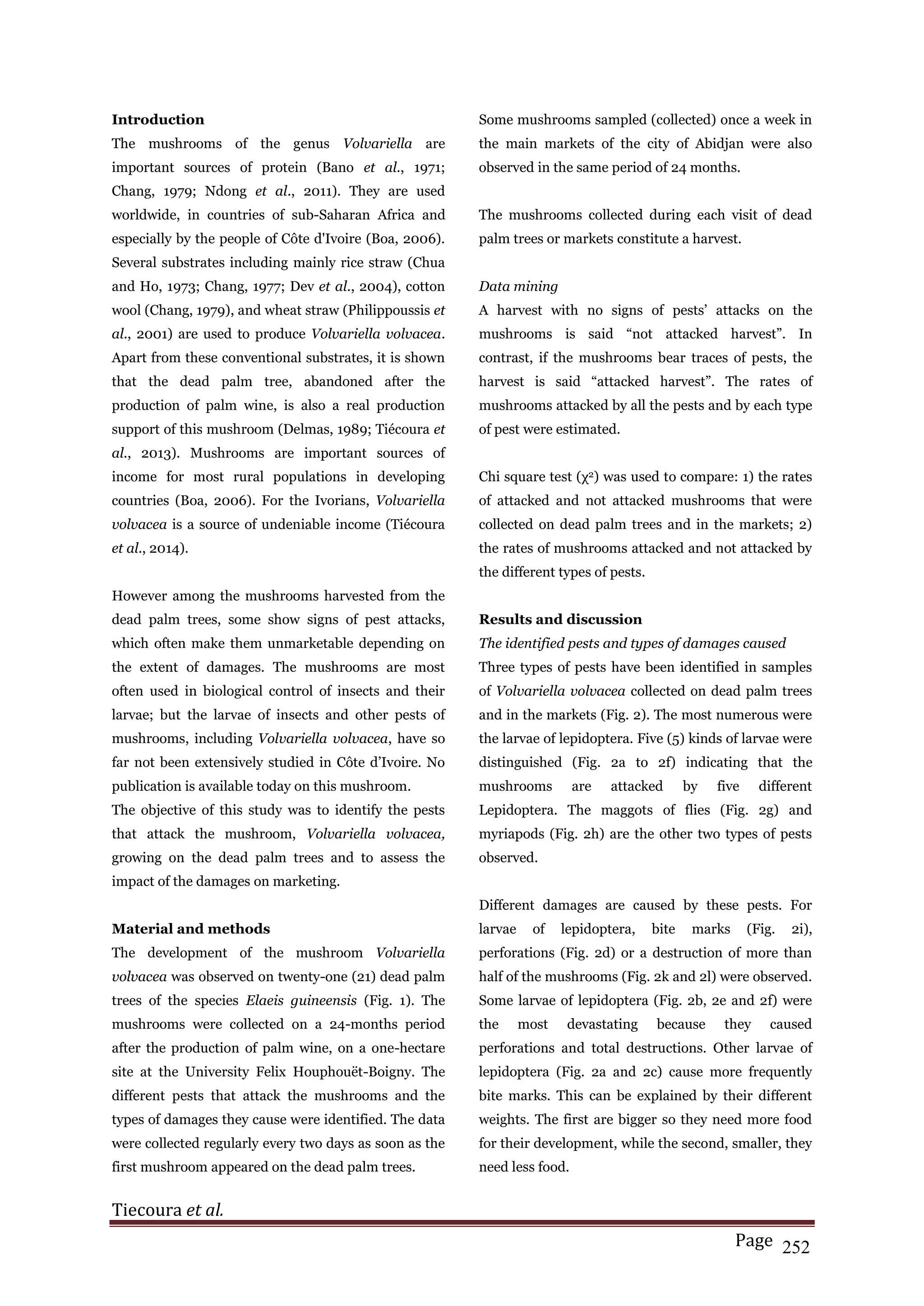 Pests of mushrooms in Cote d’ivore: the case of Volvariella volvacea | PDF