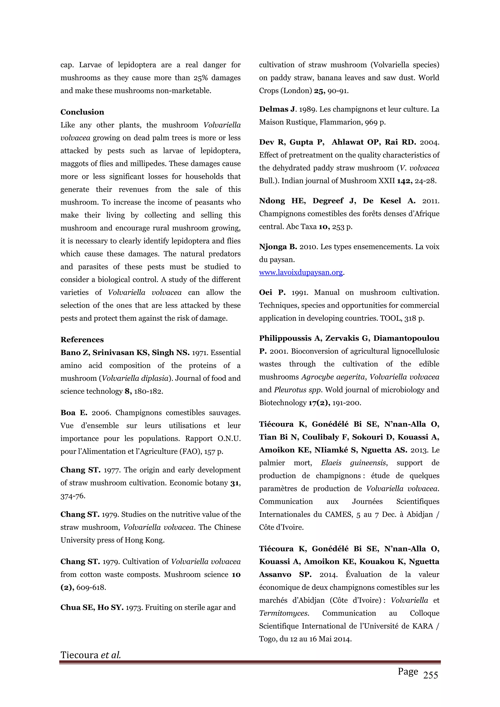 Pests of mushrooms in Cote d’ivore: the case of Volvariella volvacea | PDF