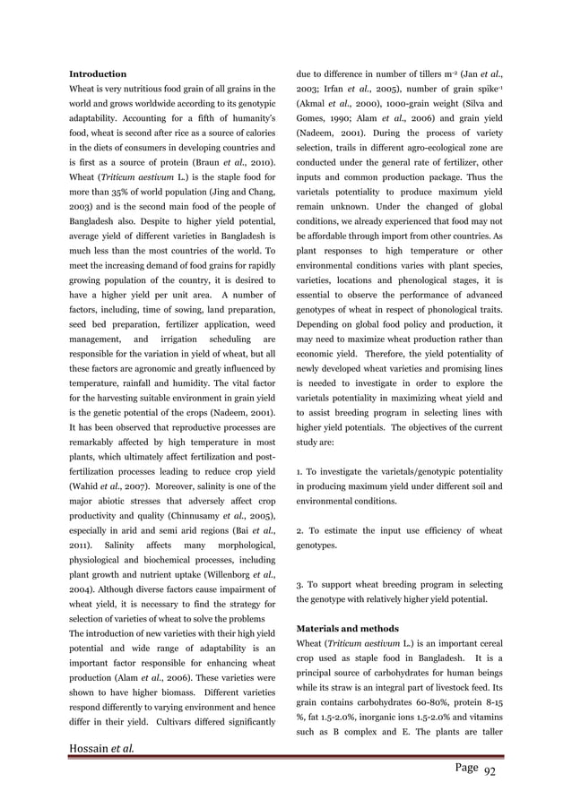 Yield potentials of recently released wheat varieties and advanced lines under different soil ...