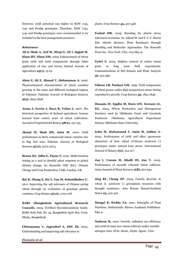 Yield potentials of recently released wheat varieties and advanced lines under different soil ...