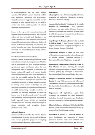 Agronomic status of Sesame/Thala (Sesamum indicum L.) cultivations in dry regions of Sri Lanka ...