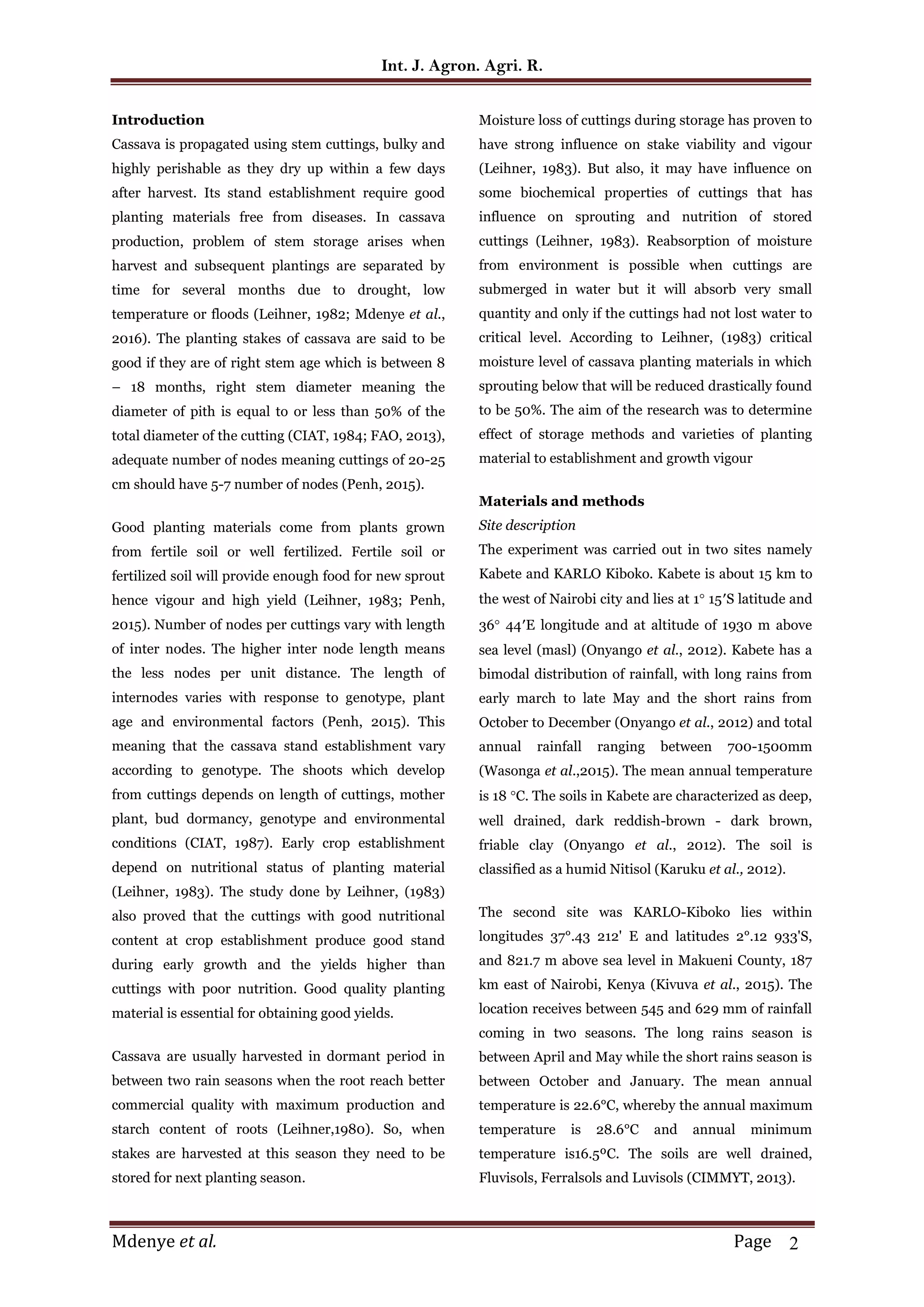 Effect of storage methods of cassava planting materials on ...