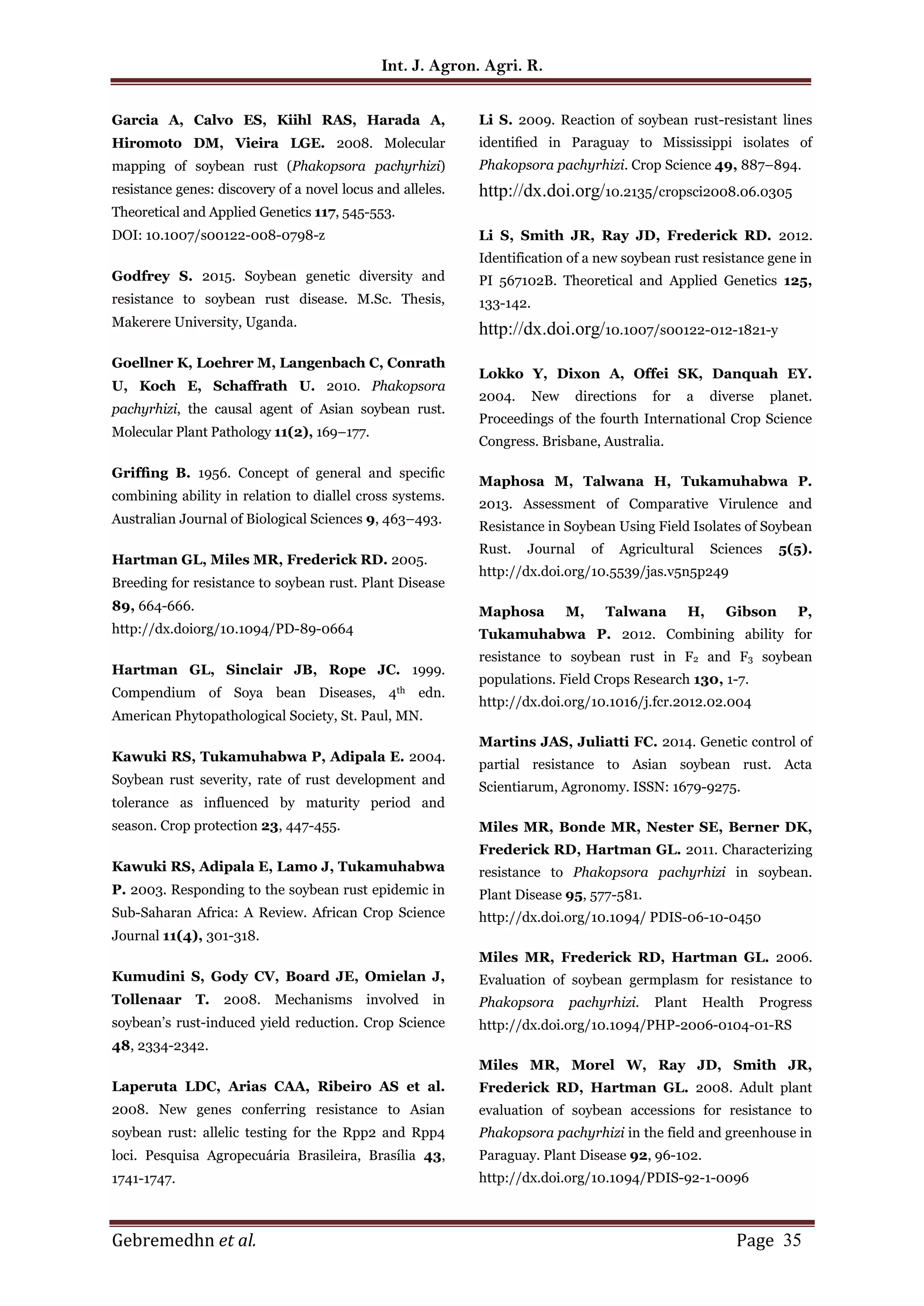 Inheritance of soybean resistance to soybean rust in Uganda’s soybean germplasm | PDF