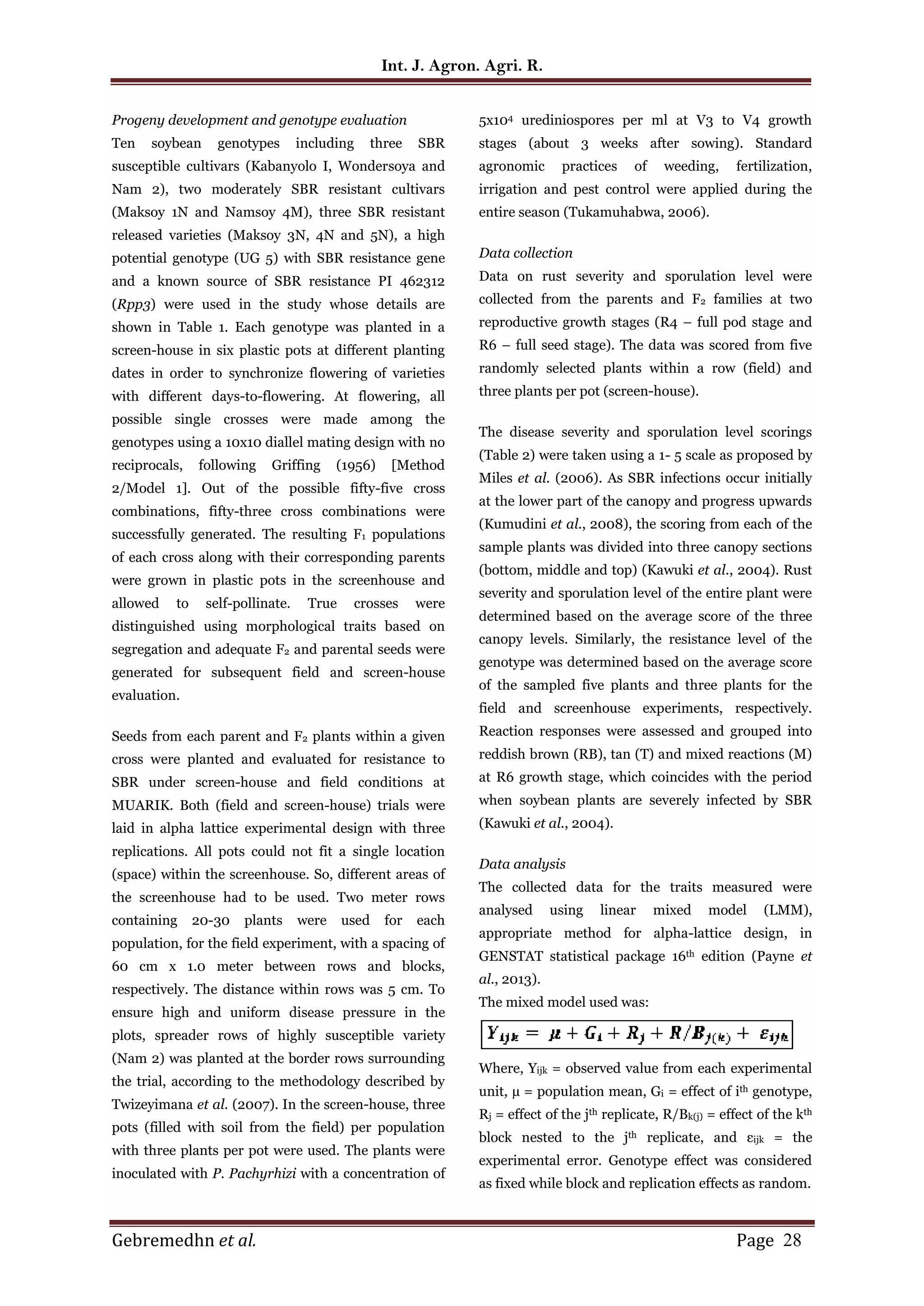 Inheritance of soybean resistance to soybean rust in Uganda’s soybean germplasm | PDF