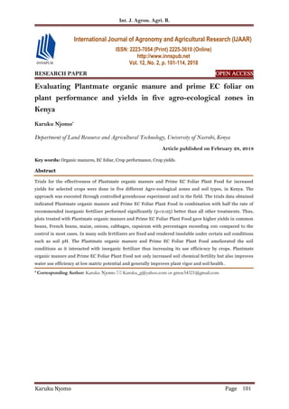 Evaluating Plantmate organic manure and prime EC foliar on plant ...