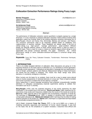 Collocation Extraction Performance Ratings Using Fuzzy logic | PDF