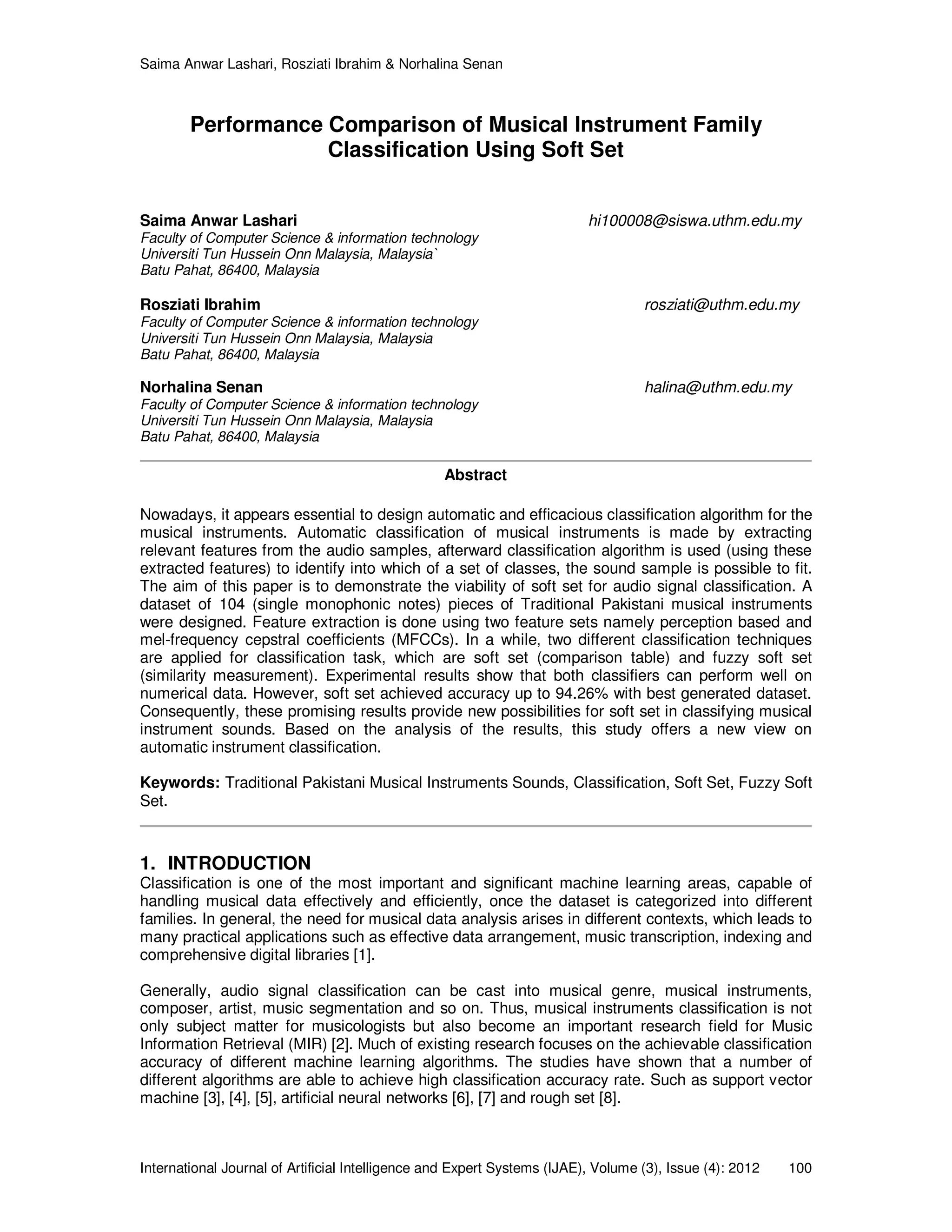Performance Comparison of Musical Instrument Family Classification ...