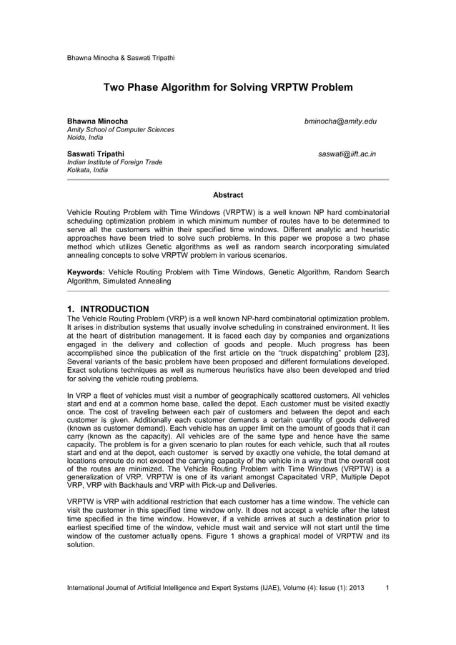 Two Phase Algorithm for Solving VRPTW Problem | PDF
