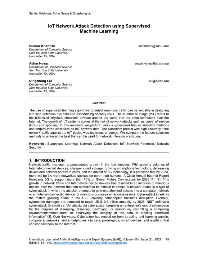 IoT Network Attack Detection using Supervised Machine Learning | PDF