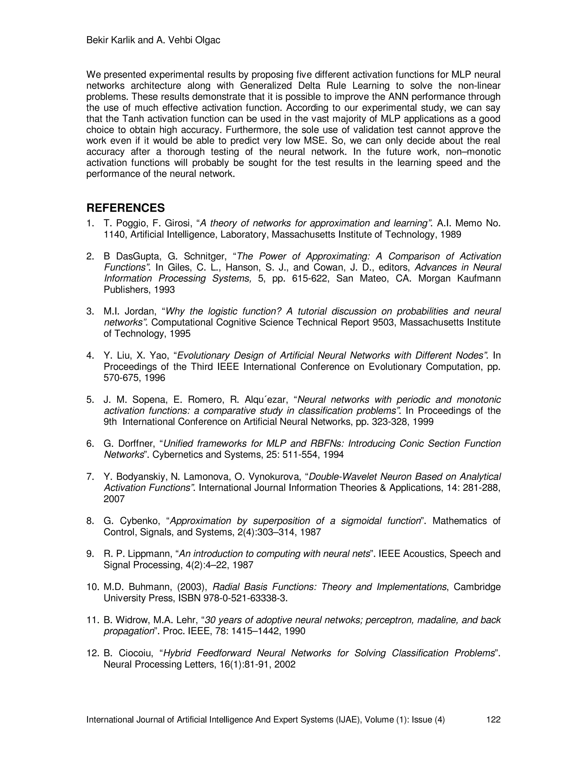 Performance Analysis Of Various Activation Functions In Generalized Mlp 