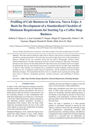 Profiling of Cafe Business in Talavera, Nueva Ecija: A Basis for ...