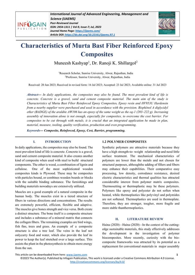 Characteristics of Murta Bast Fiber Reinforced Epoxy Composites | PDF