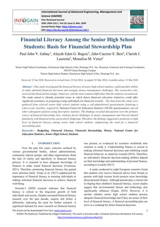 Financial Literacy Among the Senior High School Students: Basis for ...