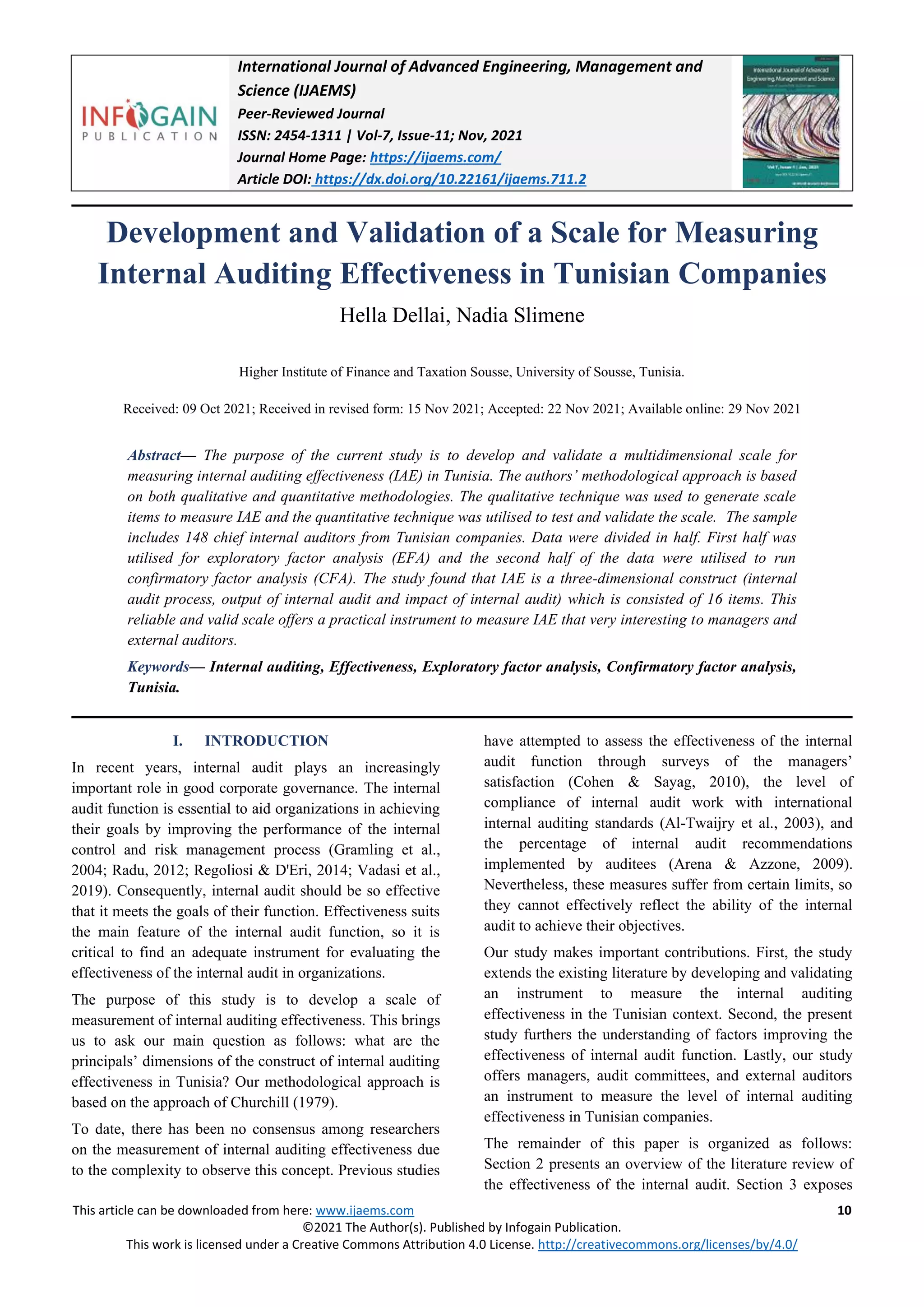 Development and Validation of a Scale for Measuring Internal Auditing ...