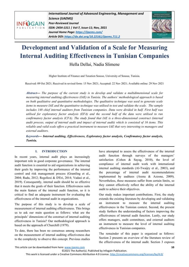 Development and Validation of a Scale for Measuring Internal Auditing ...
