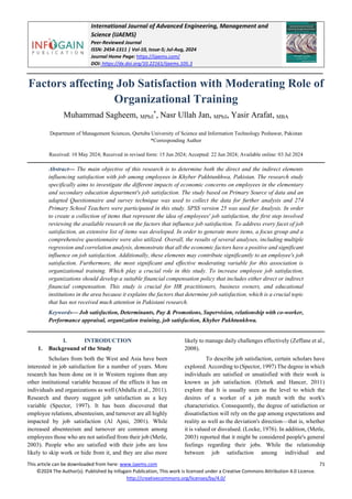 Factors affecting Job Satisfaction with Moderating Role of Organizational Training | PDF