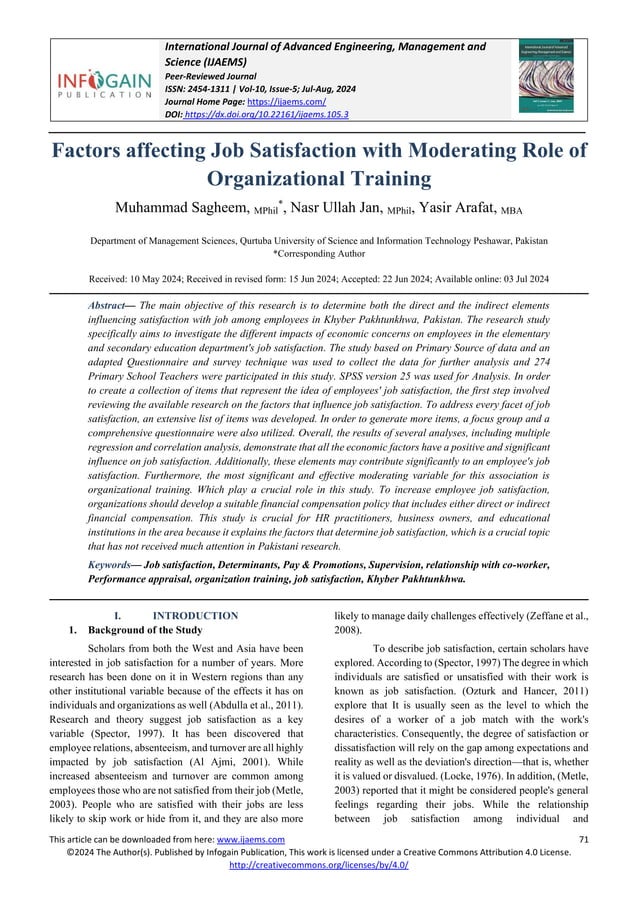 Factors affecting Job Satisfaction with Moderating Role of ...