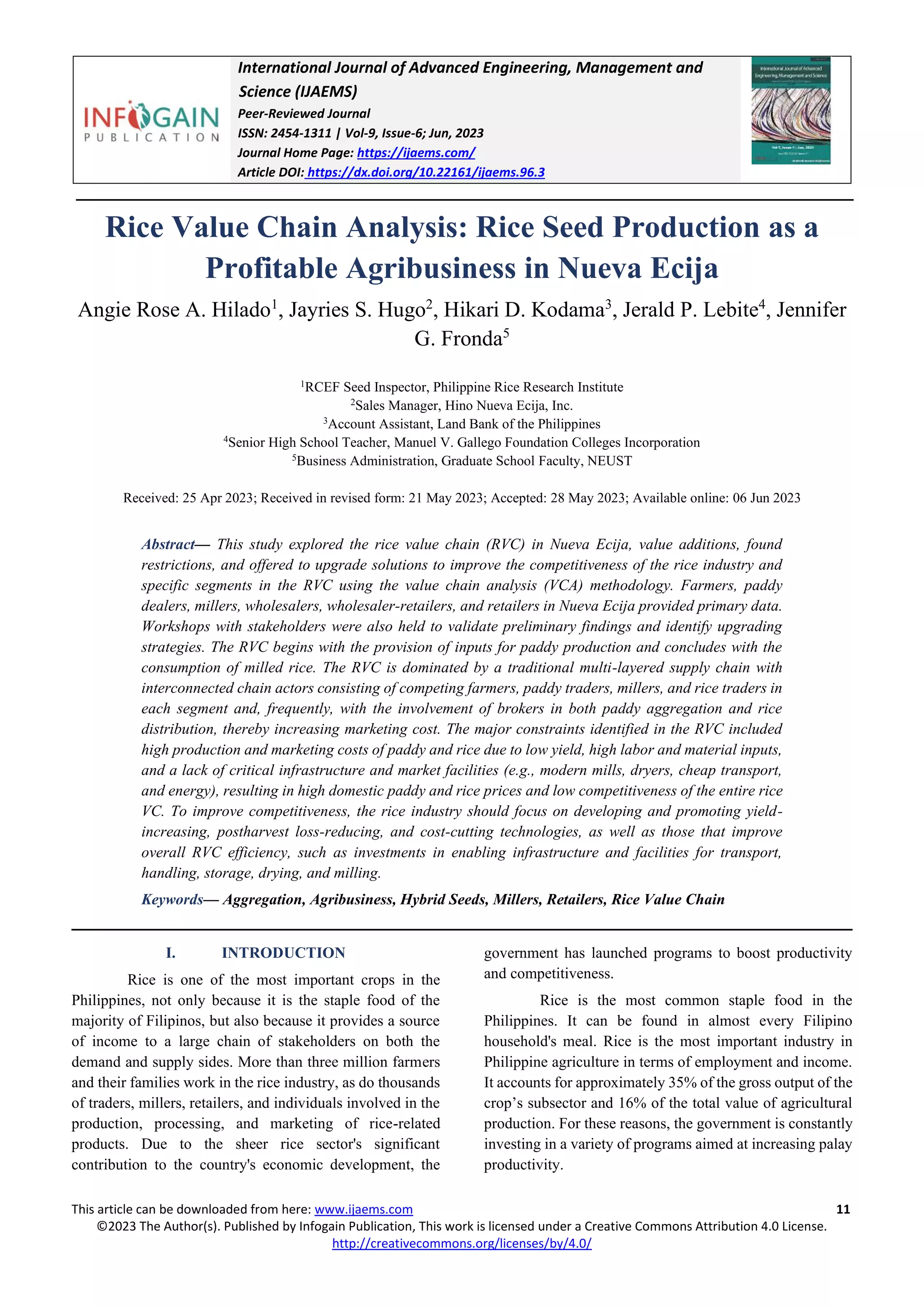 Rice Value Chain Analysis: Rice Seed Production as a Profitable ...