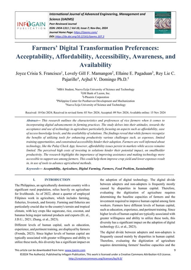Farmers’ Digital Transformation Preferences: Acceptability, Affordability, Accessibility ...