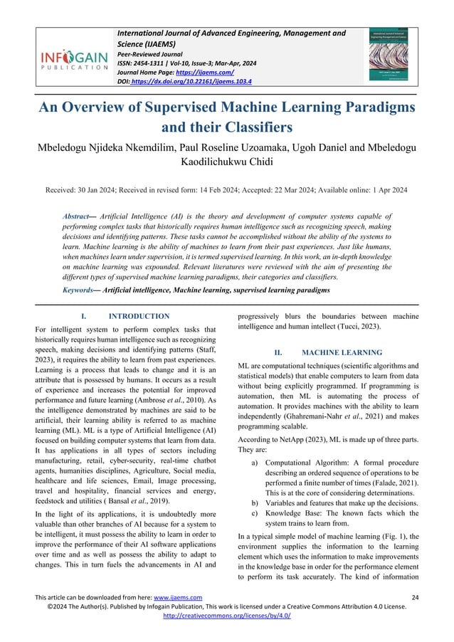 An Overview of Supervised Machine Learning Paradigms and their Classifiers | PDF