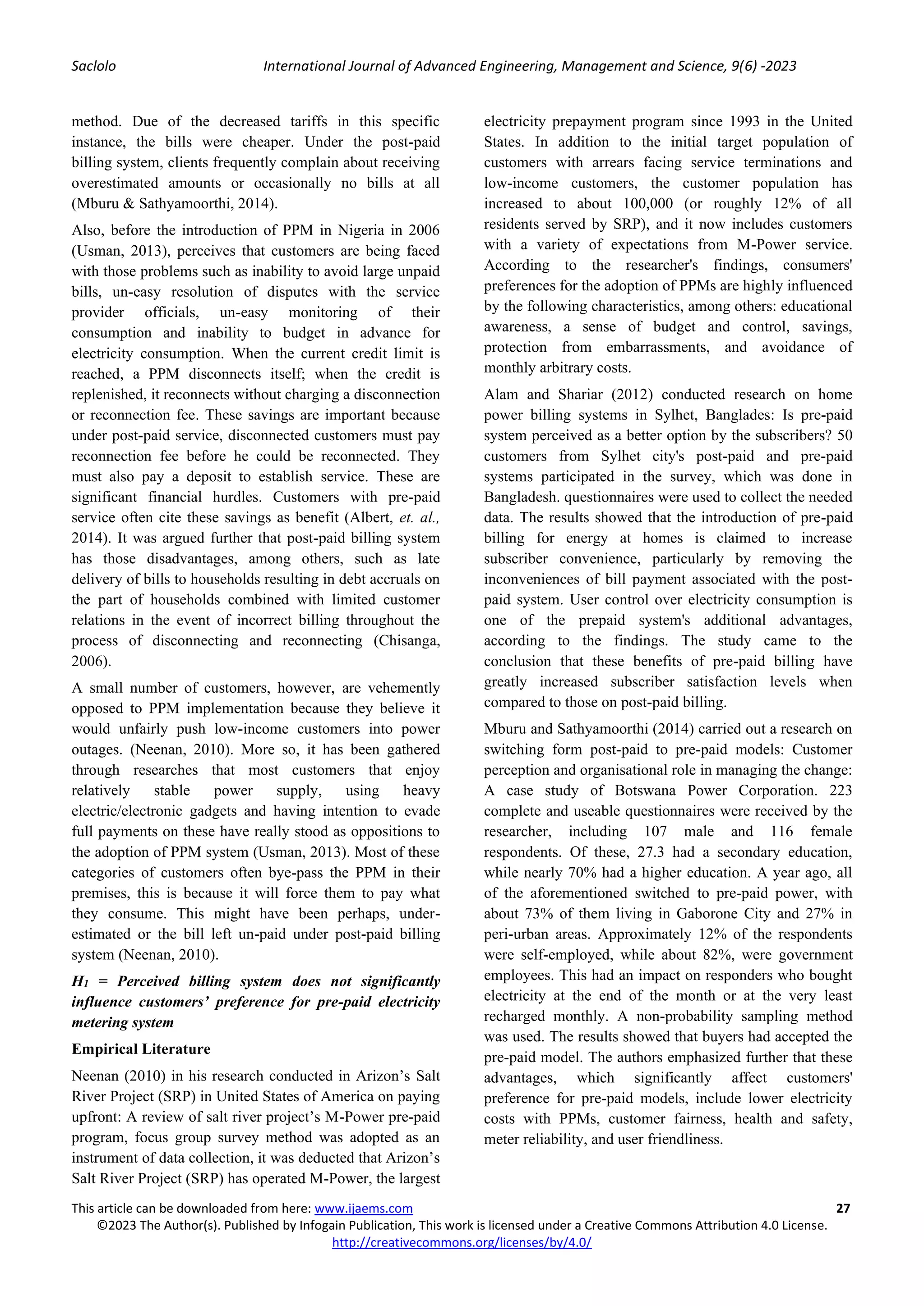 Effects of Perceived Billing System on Customers’ Preference for Pre ...