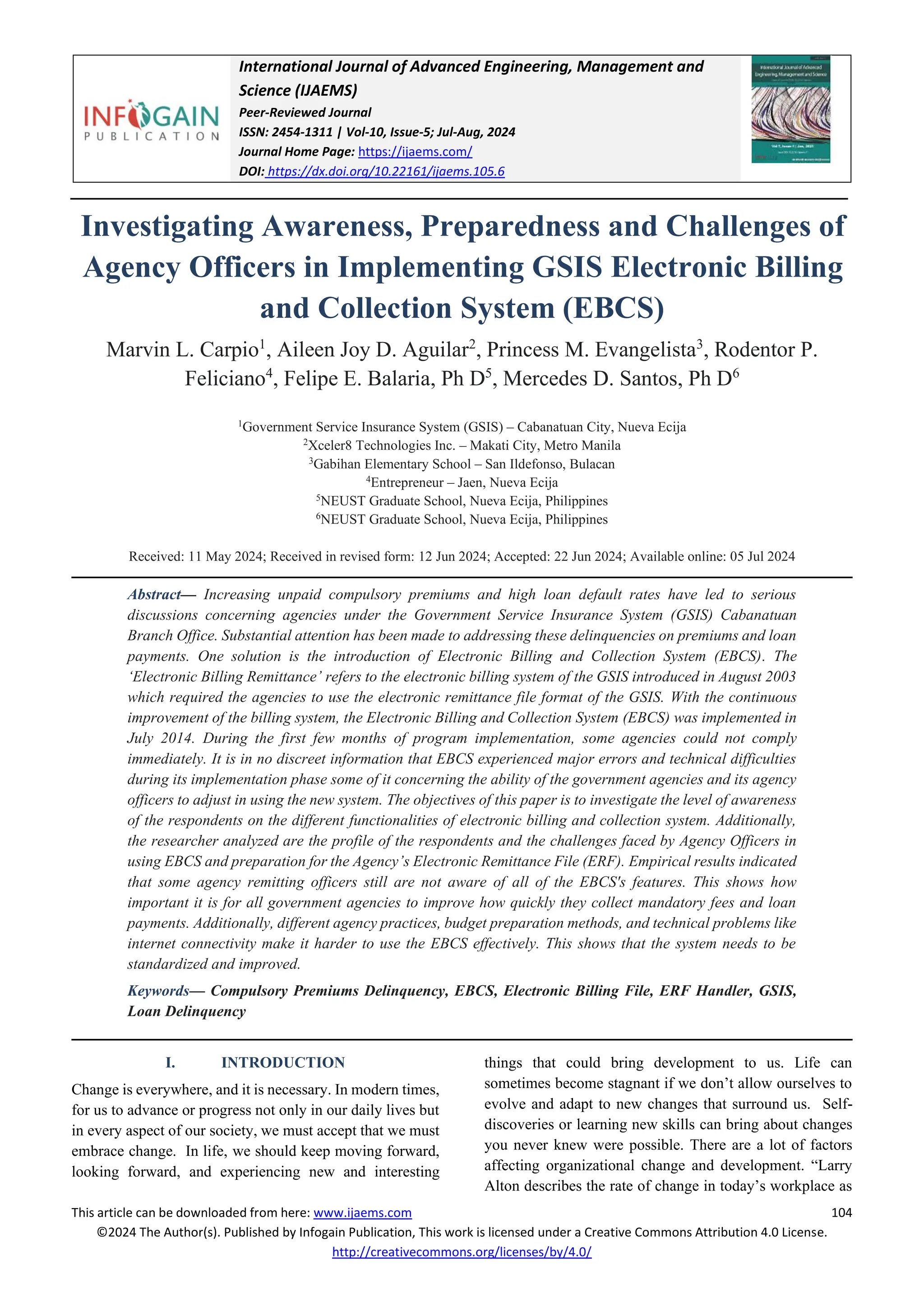 Investigating Awareness, Preparedness and Challenges of Agency Officers in Implementing GSIS ...