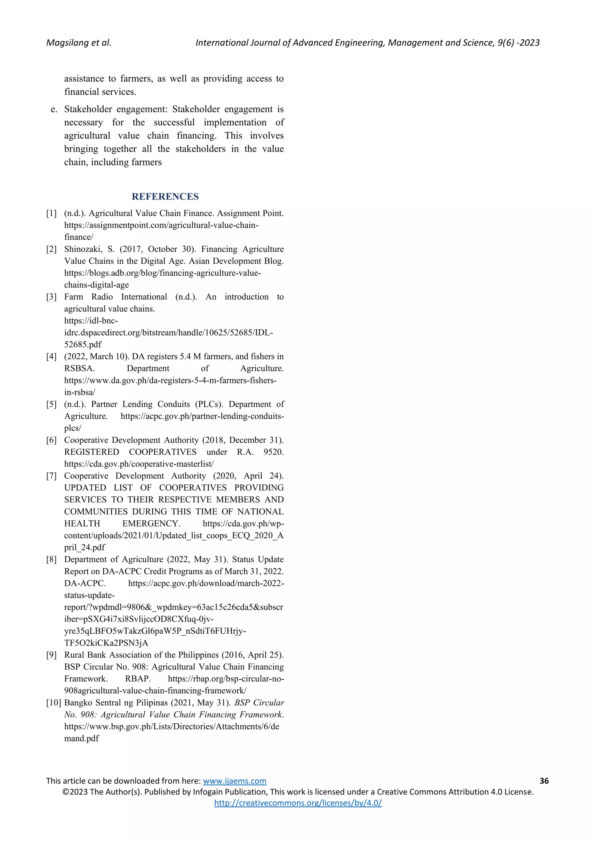 The Viability of Agricultural Value Chain Financing in the Province of Nueva Ecija | PDF