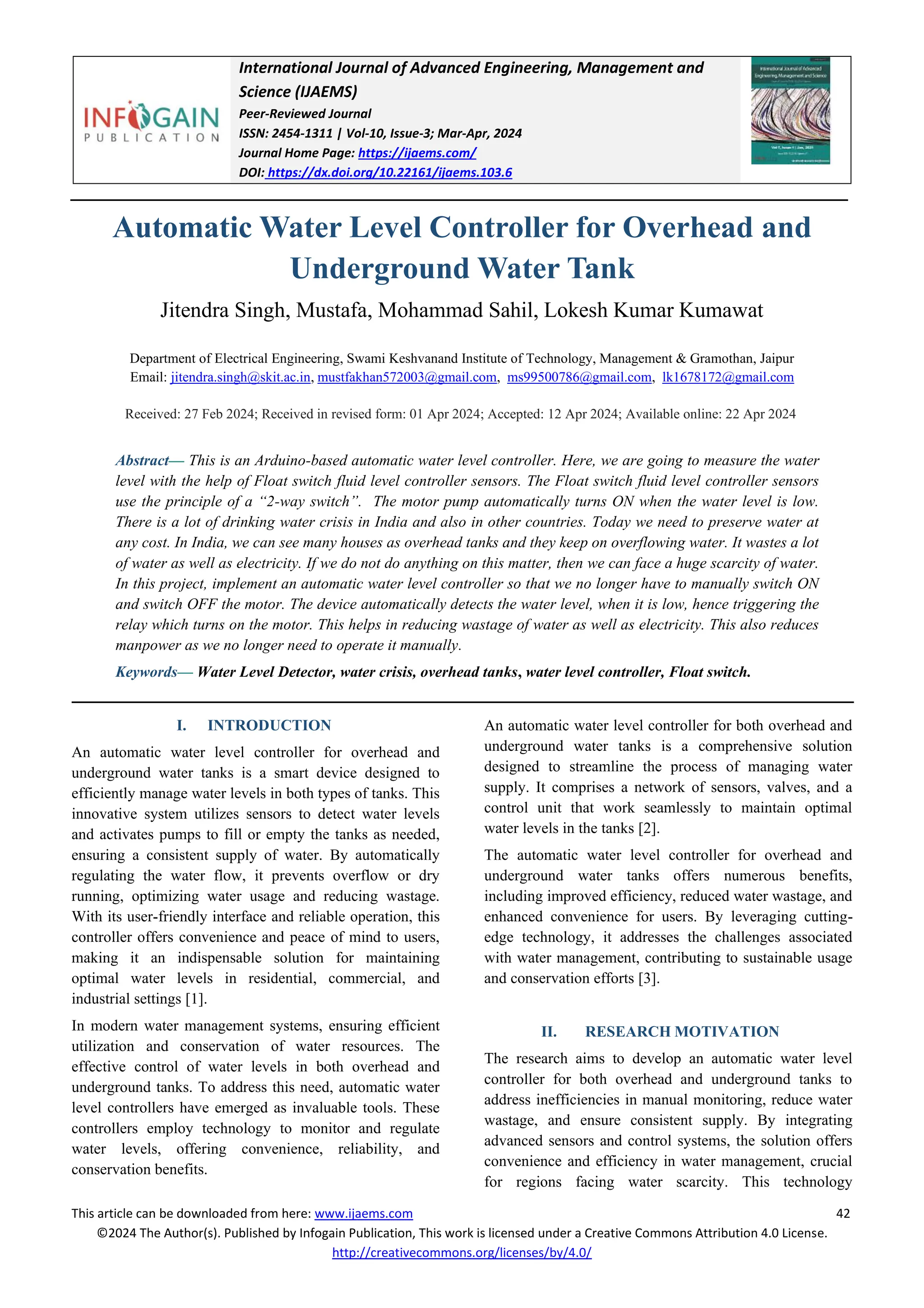 Automatic Water Level Controller for Overhead and Underground Water ...