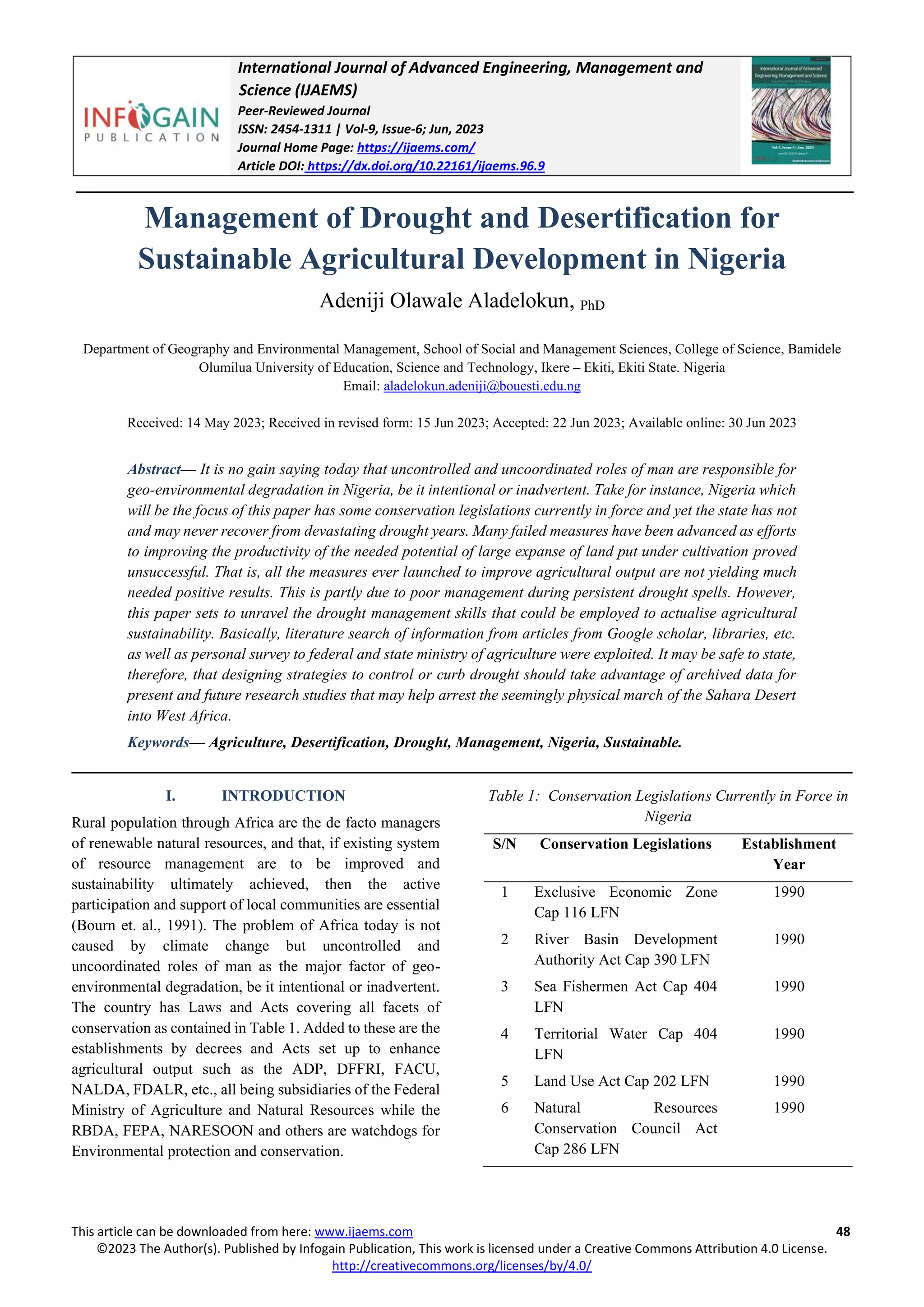 Management of Drought and Desertification for Sustainable Agricultural ...