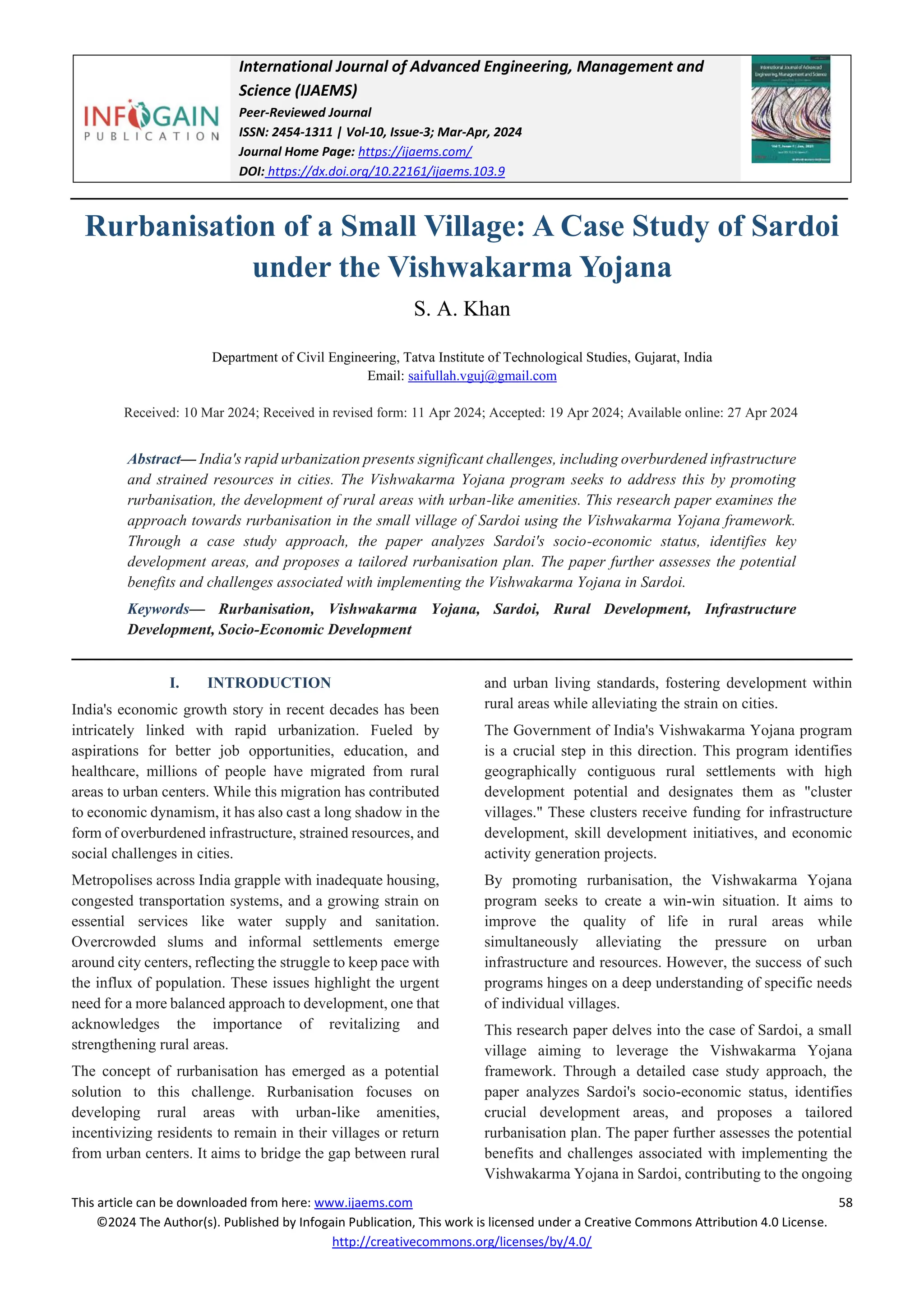 Rurbanisation of a Small Village: A Case Study of Sardoi under the ...