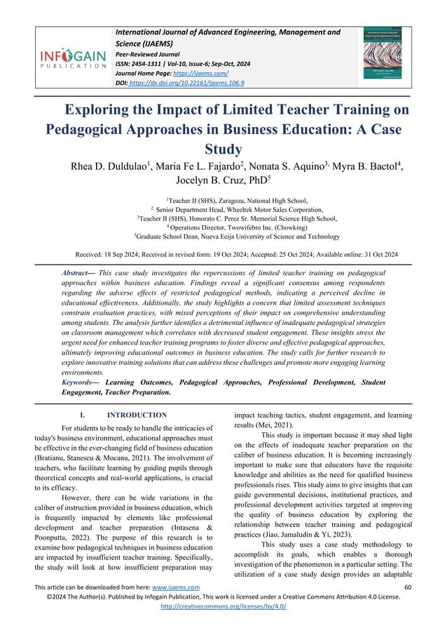 Exploring the Impact of Limited Teacher Training on Pedagogical Approaches in Business Education ...