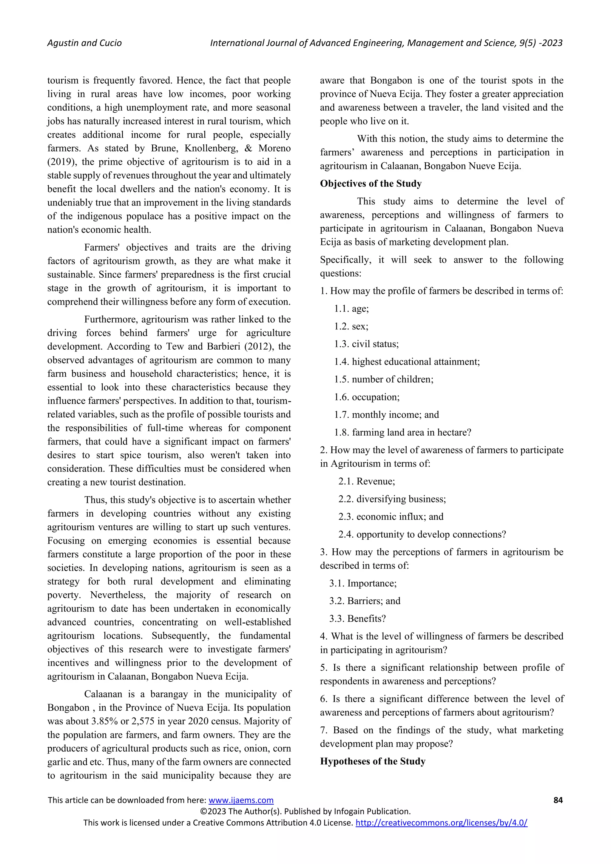 Farmers’ Awareness and Perceptions in Agritourism Participation in ...