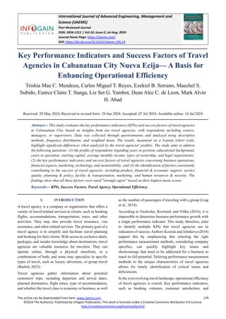 Key Performance Indicators and Success Factors of Travel Agencies in Cabanatuan City Nueva Ecija ...