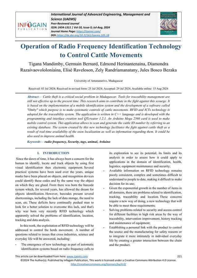 Operation of Radio Frequency Identification Technology to Control Cattle Movements | PDF