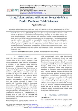 Using Tokenization and Random Forest Models to Predict Pandemic Trial Outcomes | PDF