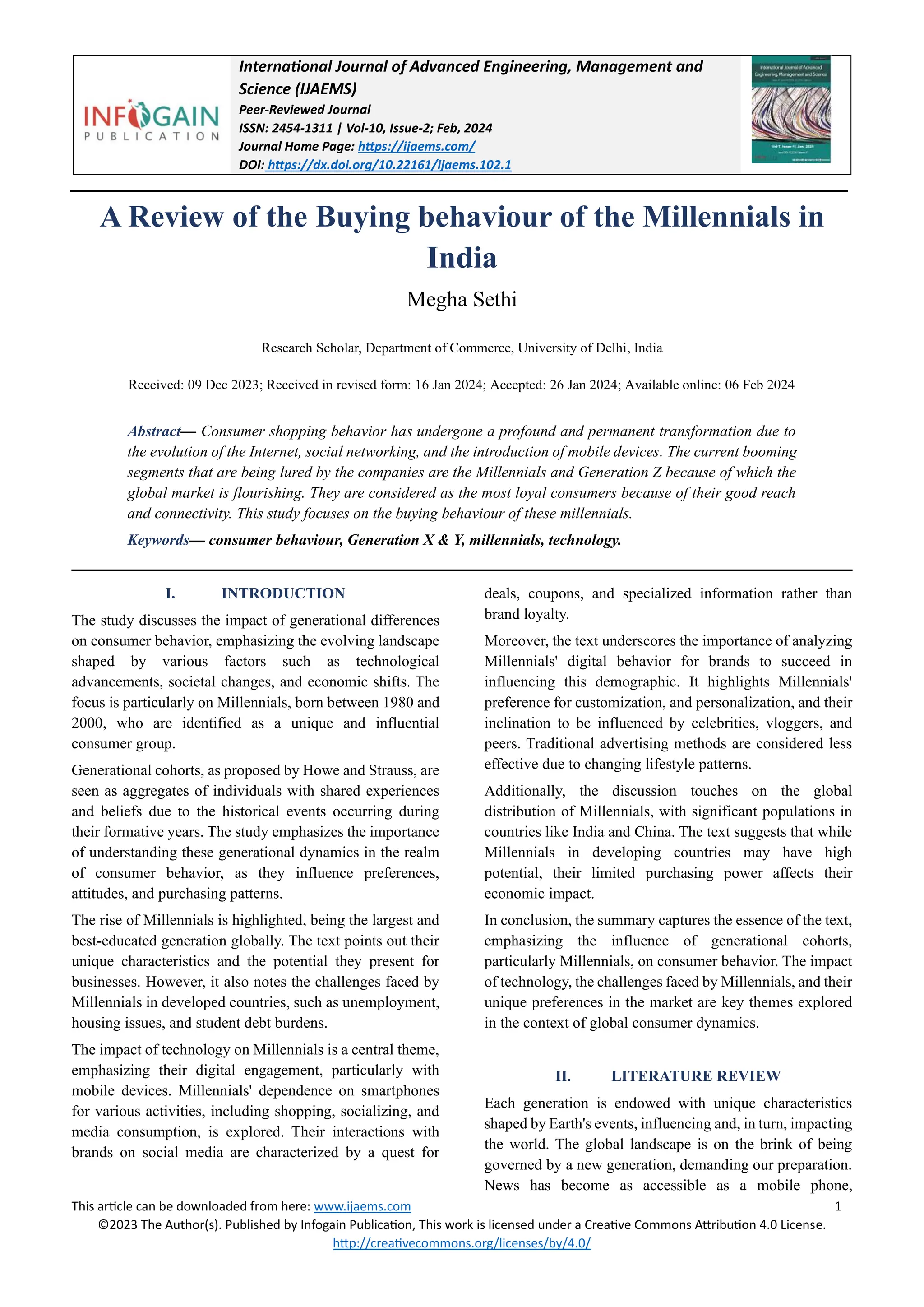 A Review of the Buying behaviour of the Millennials in India | PDF