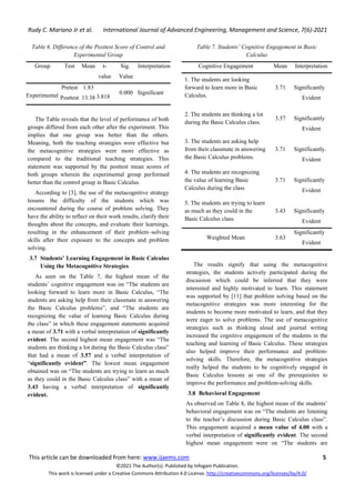 Metacognitive Strategies: Instructional Approaches in Teaching and Learning of Basic Calculus | PDF