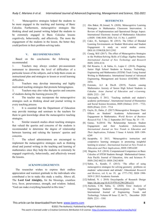 Metacognitive Strategies: Instructional Approaches in Teaching and Learning of Basic Calculus | PDF