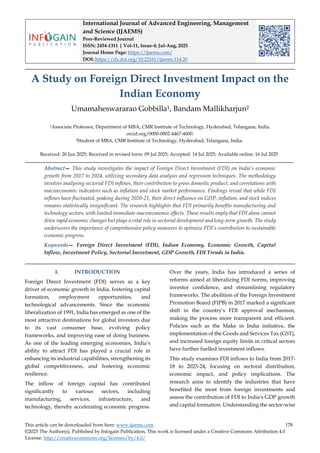 A Study on Foreign Direct Investment Impact on the Indian Economy | PDF
