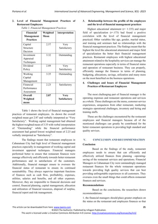 Financial Management Practices of Restaurant Employees in Cabanatuan City | PDF
