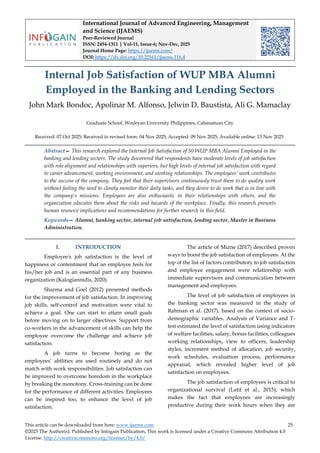 Internal Job Satisfaction of WUP MBA Alumni Employed in the Banking and ...