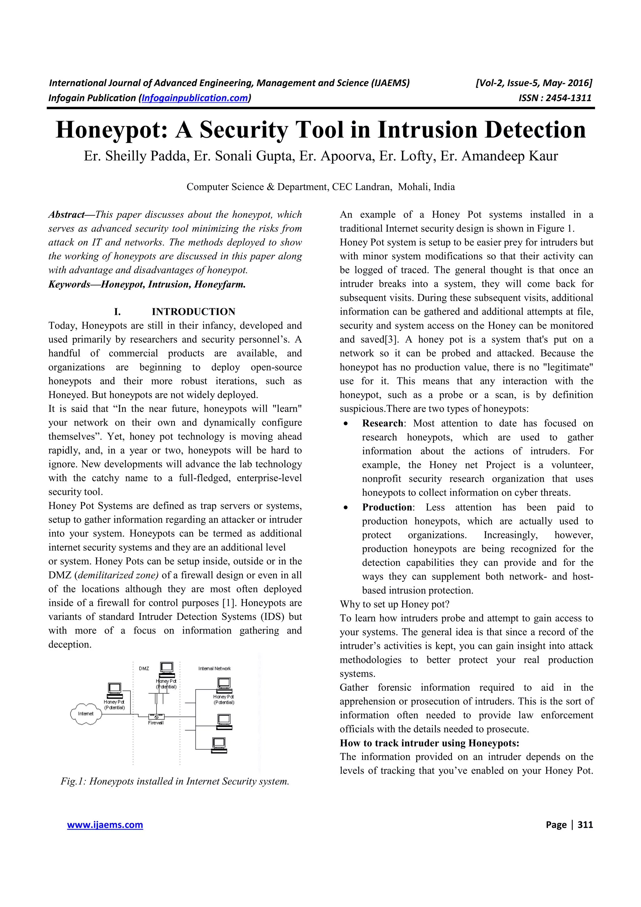 Honeypot: A Security Tool in Intrusion Detection | PDF