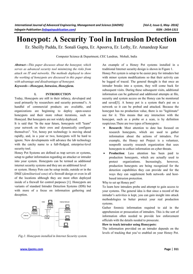 Honeypot A Security Tool In Intrusion Detection Pdf