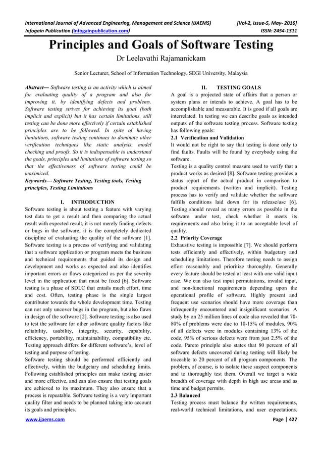 Principles and Goals of Software Testing | PDF