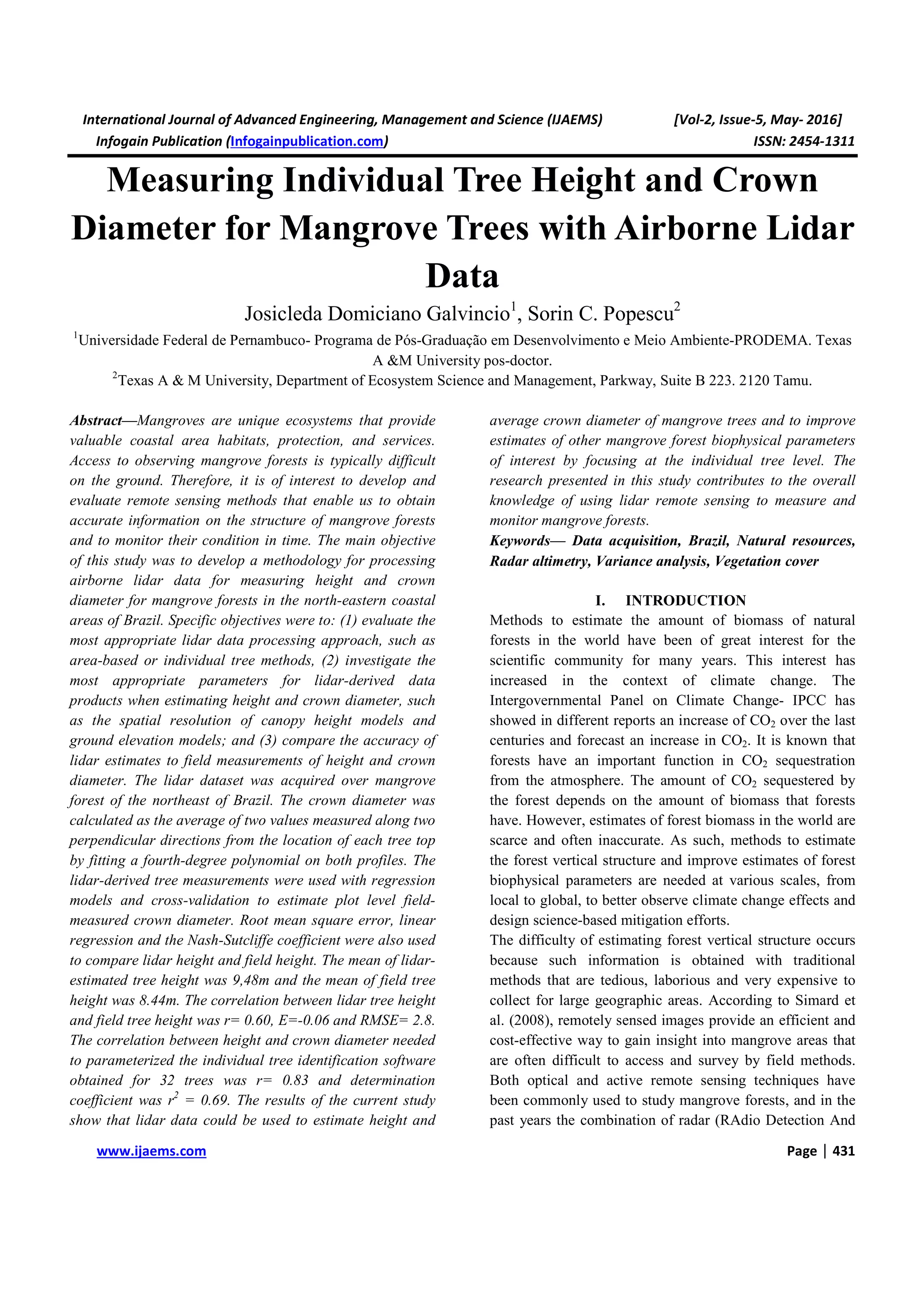 Measuring Individual Tree Height and Crown Diameter for Mangrove Trees ...
