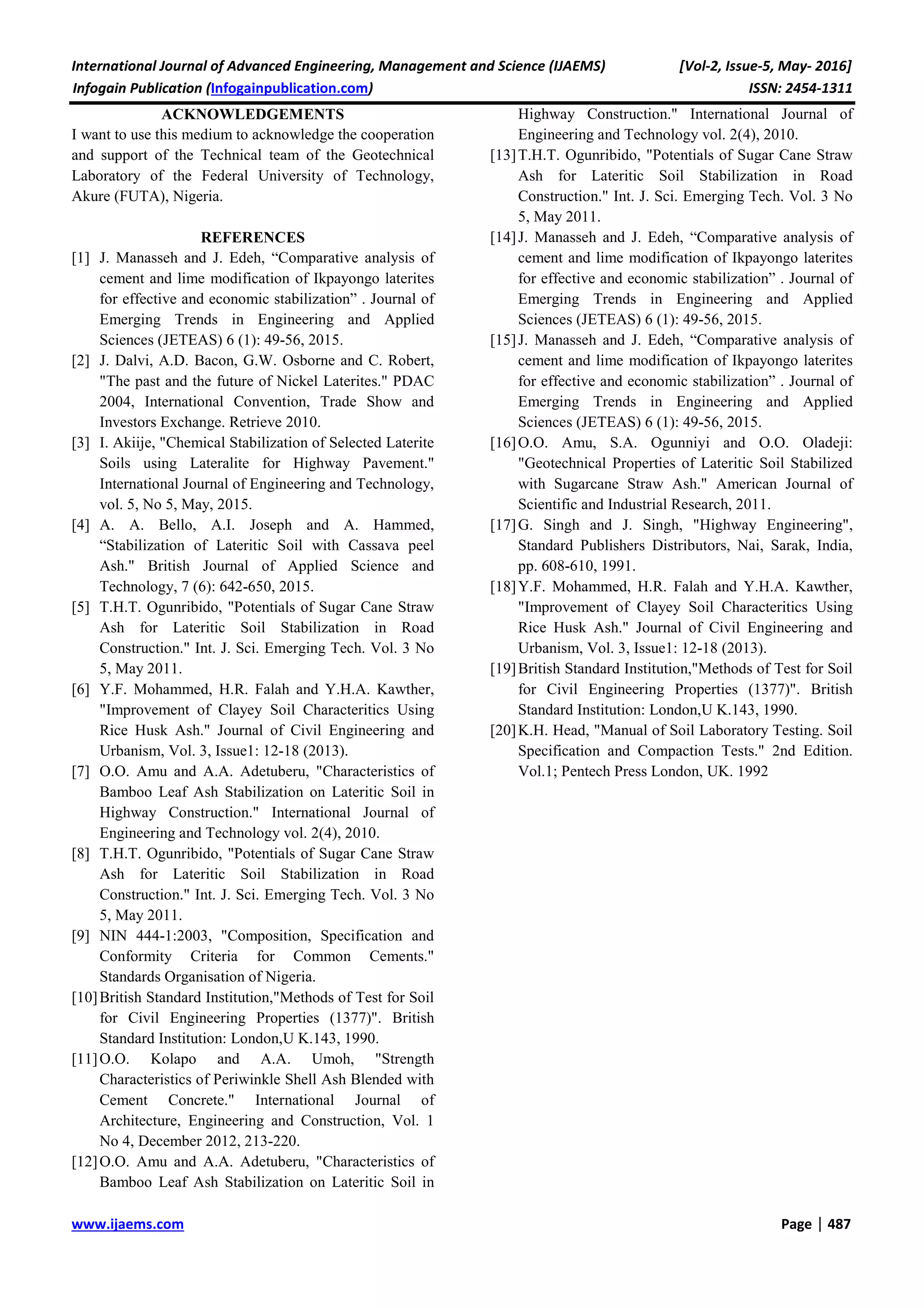 Geotechnical Properties of Lateritic Soil Stabilized with Periwinkle ...