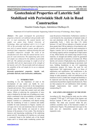 Geotechnical Properties of Lateritic Soil Stabilized with Periwinkle ...