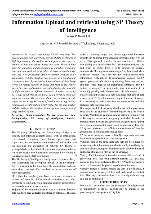 Information Upload and retrieval using SP Theory of Intelligence | PDF | Databases | Computer ...