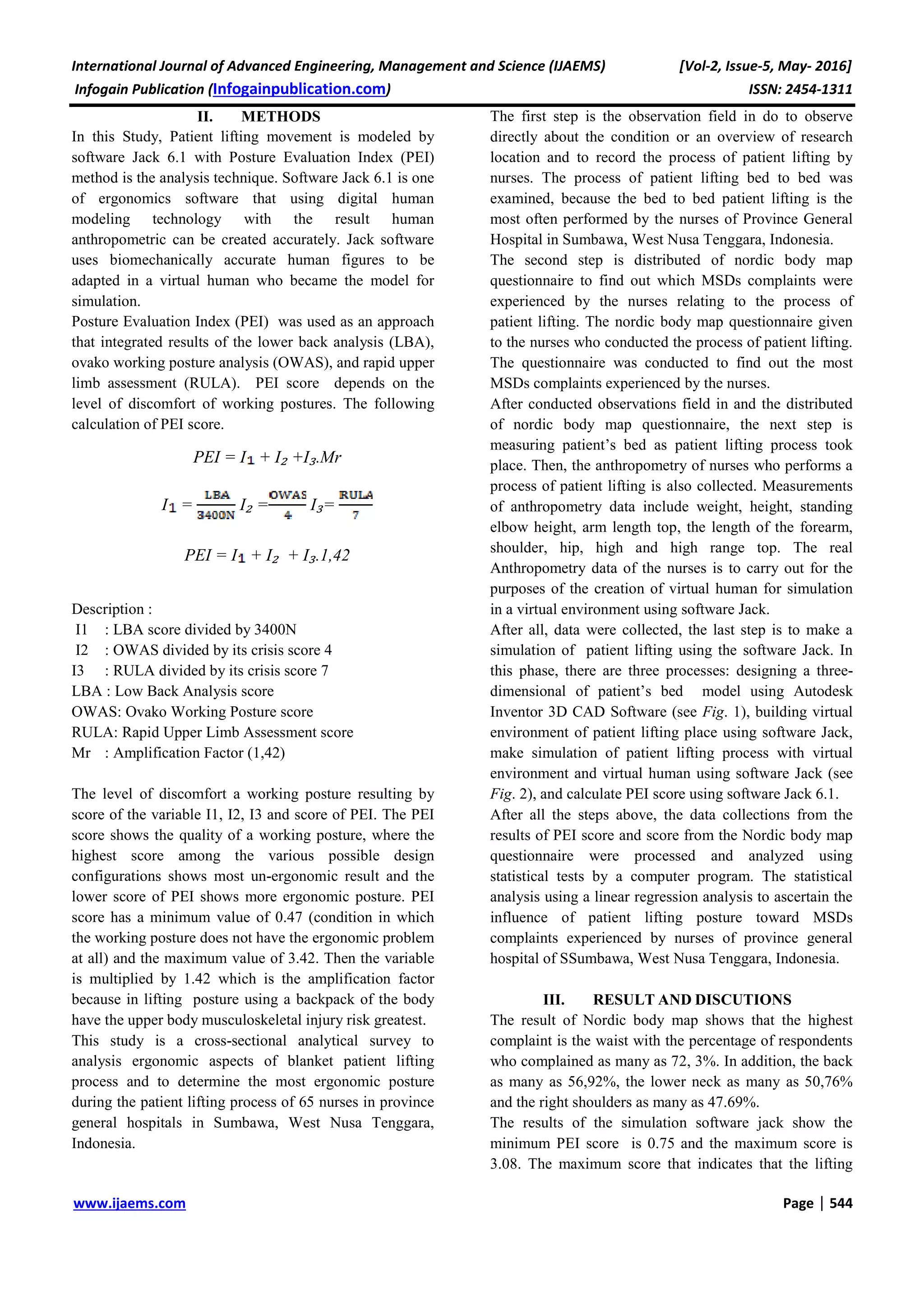 Ergonomics Analysis Of Blanket Lifting Technique Using Posture Evaluation Index Method In